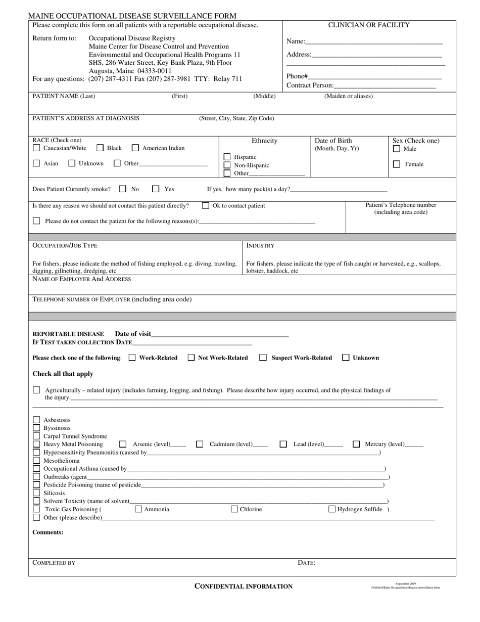 Maine Maine Occupational Disease Surveillance Form - Fill Out, Sign ...