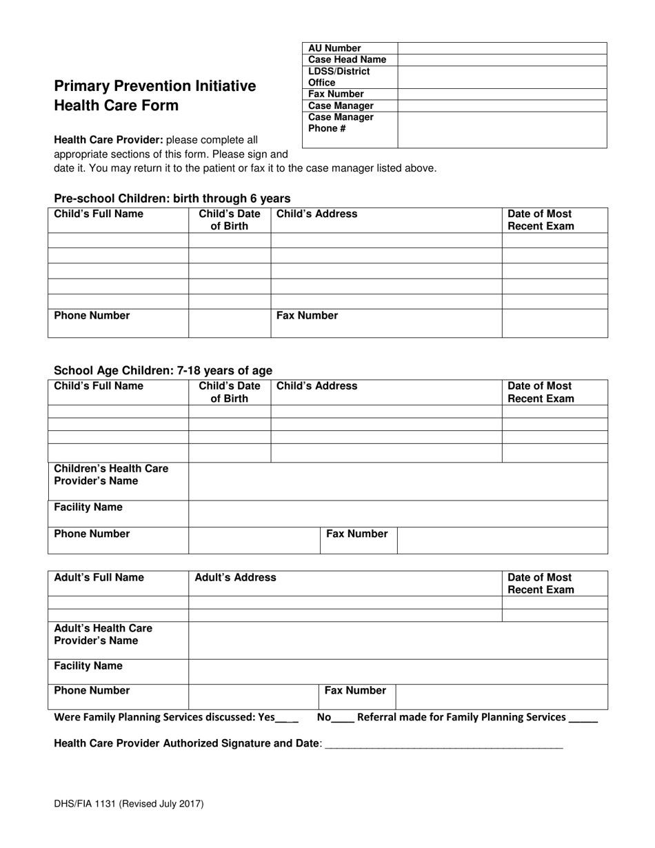 Form DHS/FIA1131 - Fill Out, Sign Online and Download Printable PDF ...