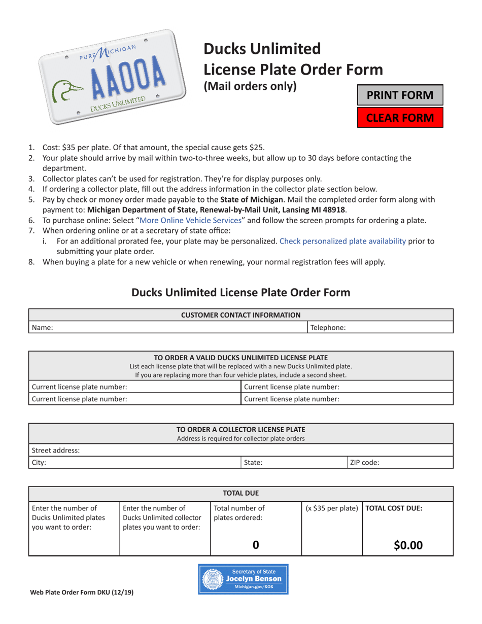 Form DKU - Fill Out, Sign Online and Download Fillable PDF, Michigan ...