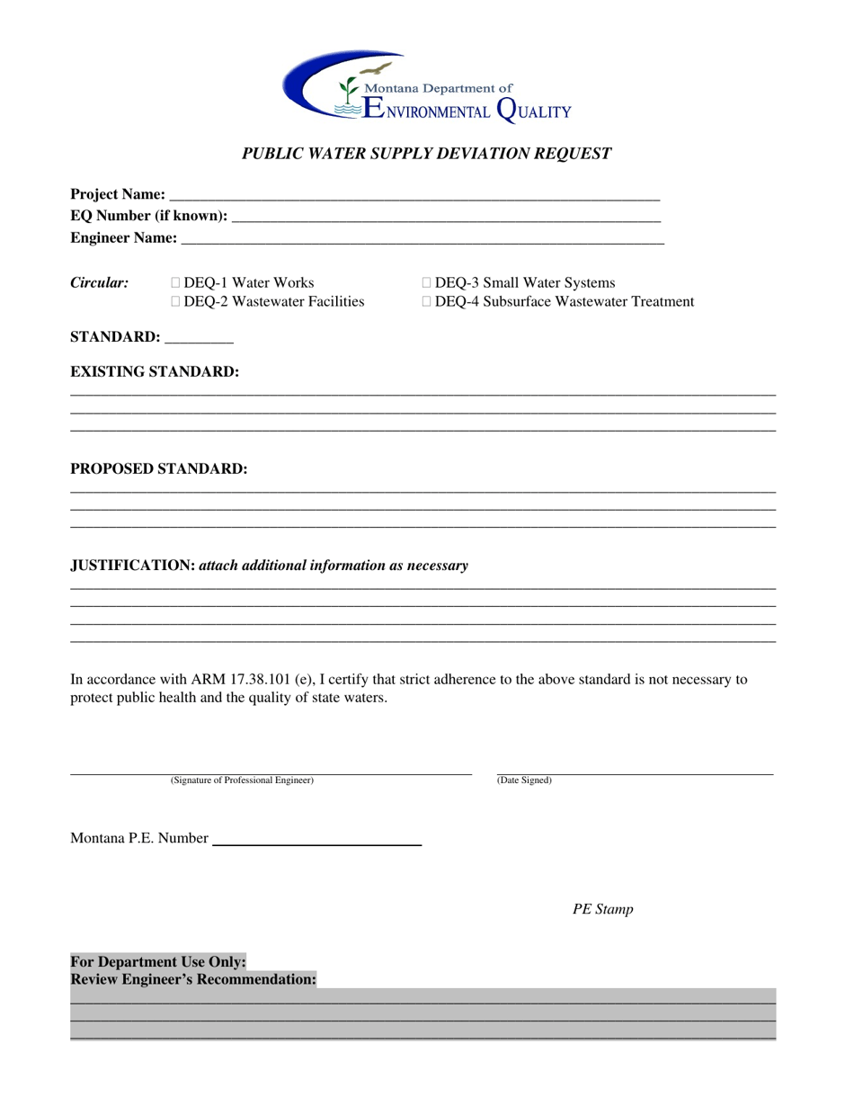 Montana Public Water Supply Deviation Request - Fill Out, Sign Online ...