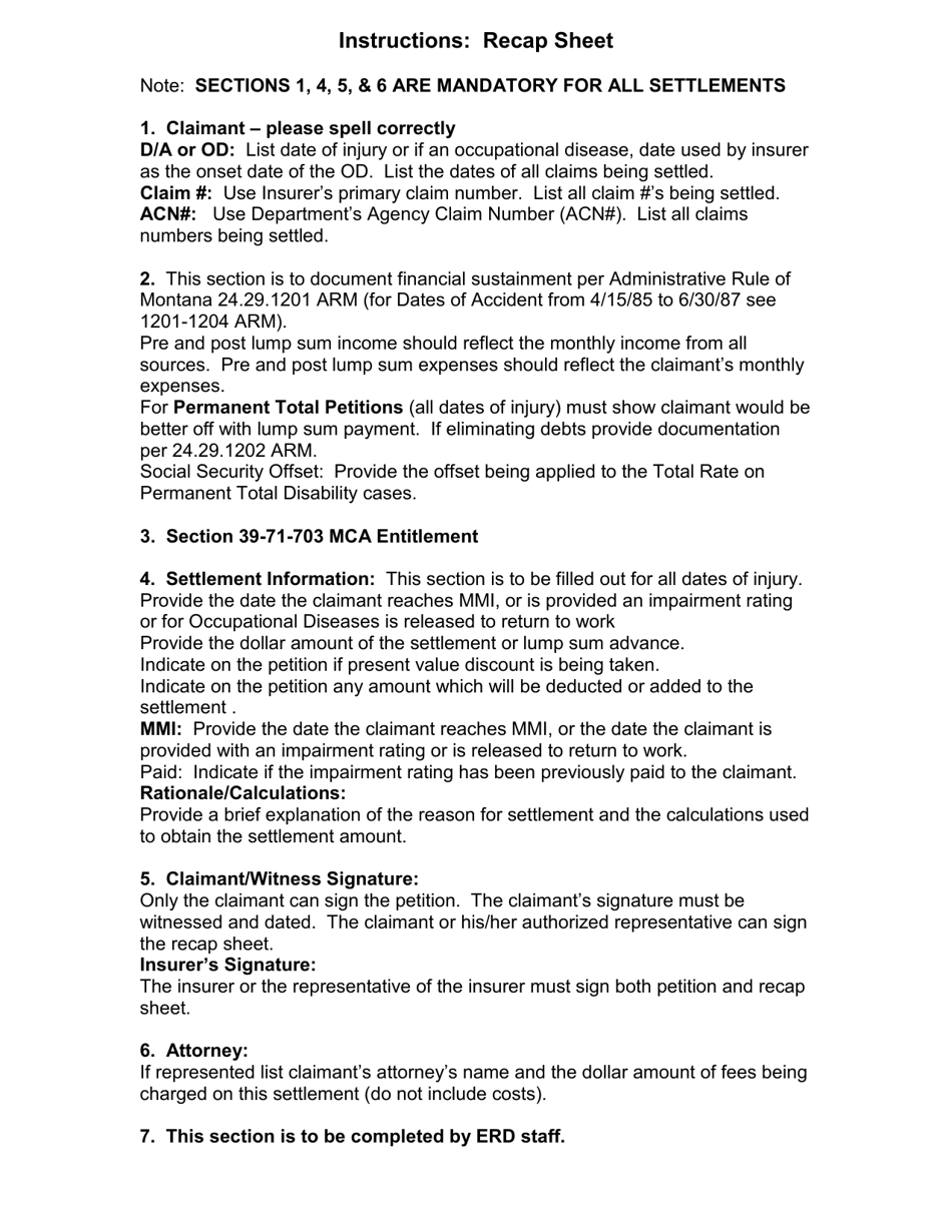 Download Instructions for Settlement/Advance Recap Sheet PDF ...