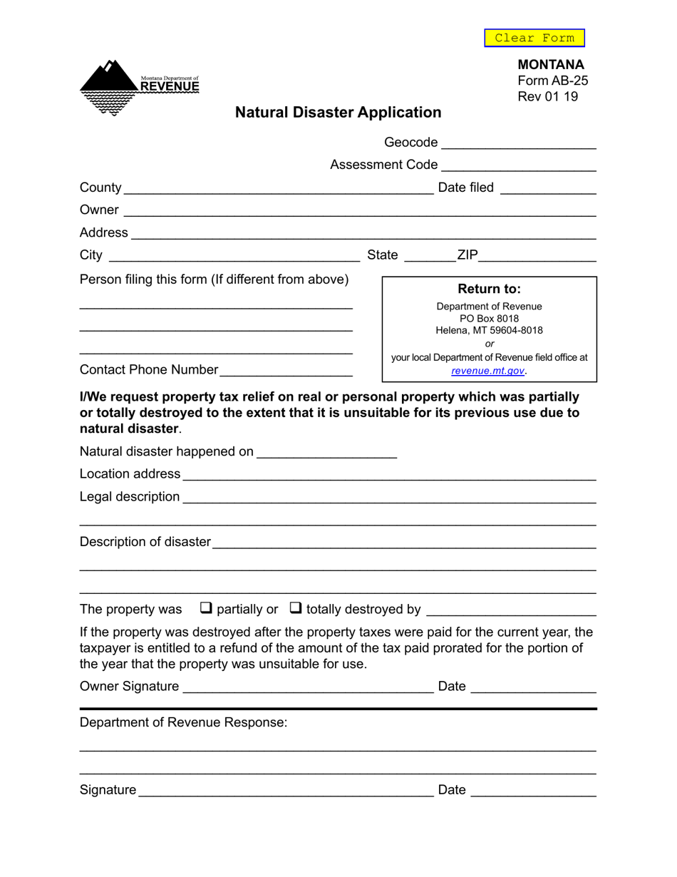 Form AB-25 - Fill Out, Sign Online and Download Fillable PDF, Montana ...