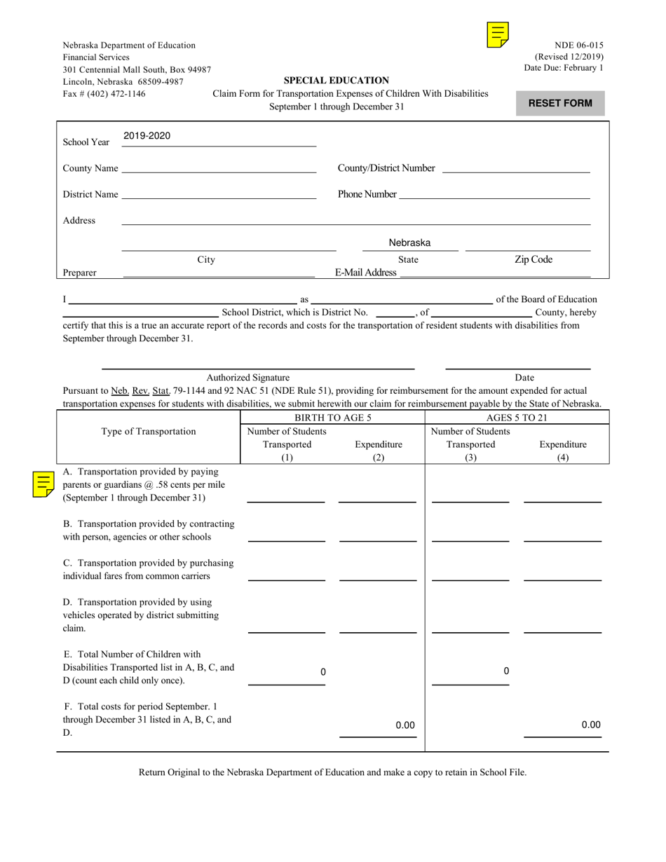 Form NDE06-015 - 2020 - Fill Out, Sign Online and Download Fillable PDF ...