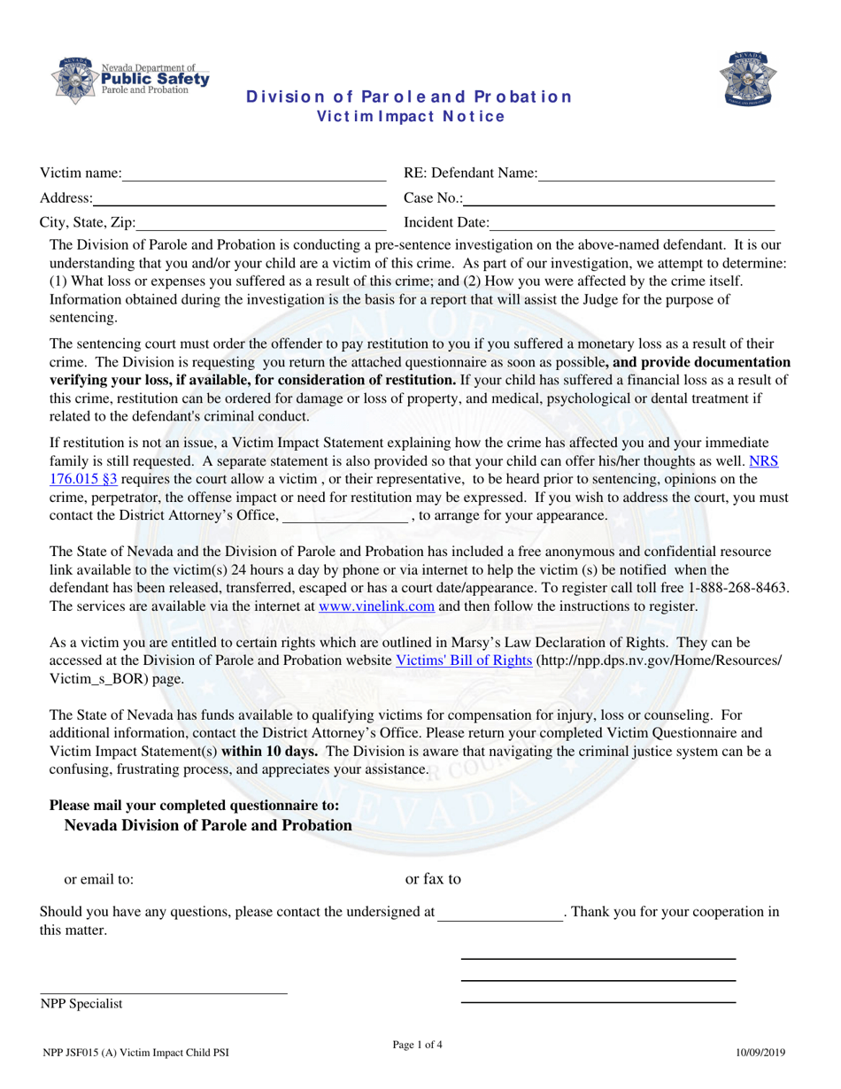 Form NPP JSF015 - Fill Out, Sign Online and Download Fillable PDF ...