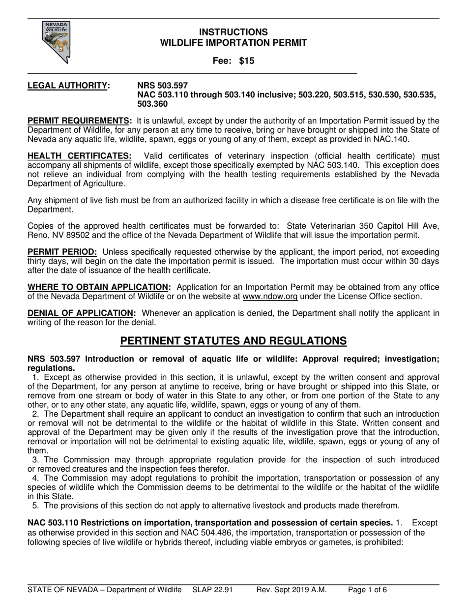 Download Instructions for Form SLAP22.97 Wildlife Importation Permit ...