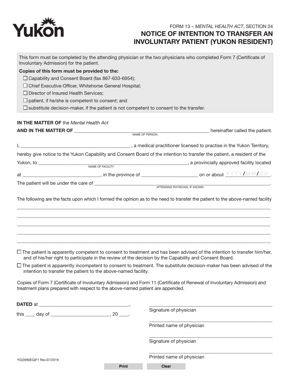Form 13 (YG3990) - Fill Out, Sign Online and Download Fillable PDF ...