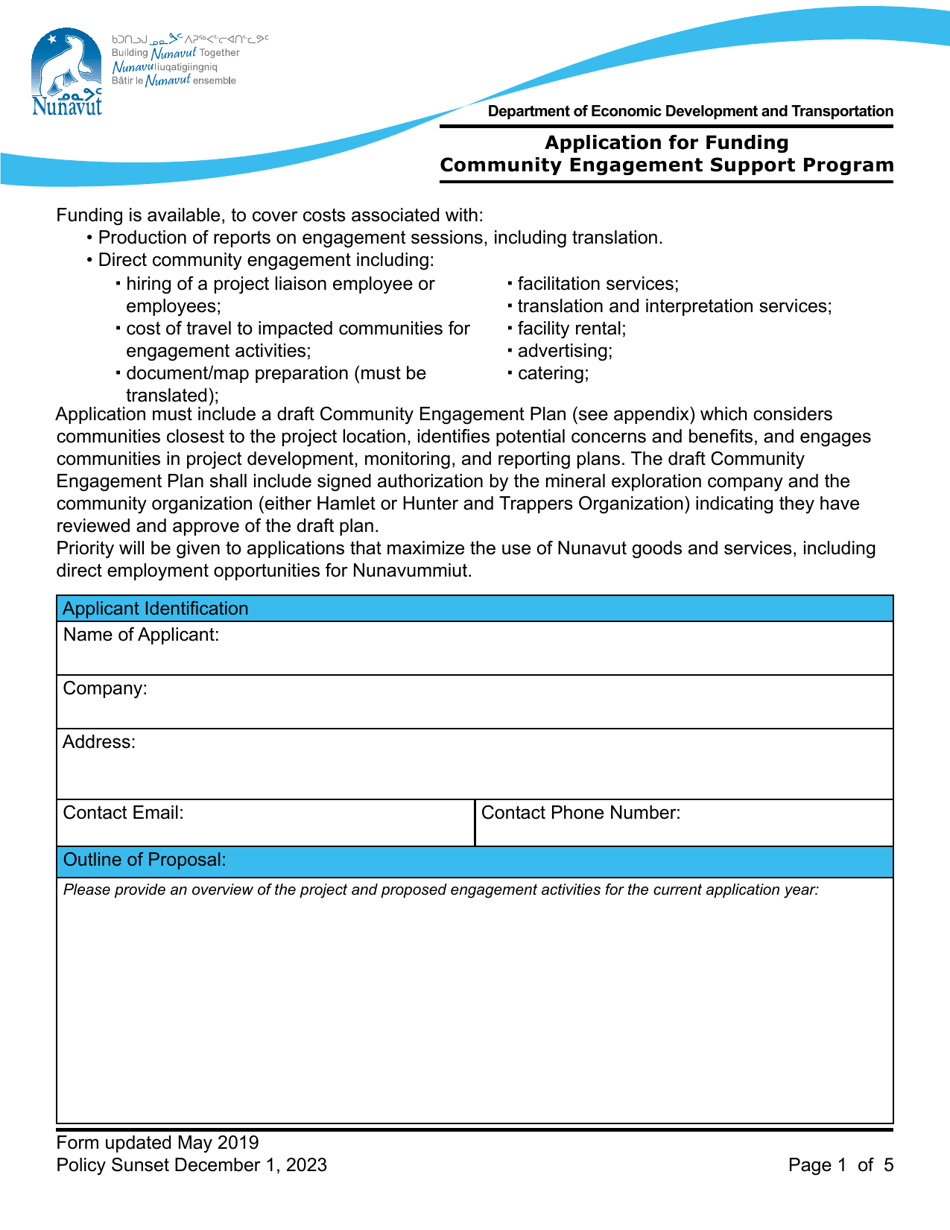 Nunavut Canada Application for Funding Community Engagement Support ...