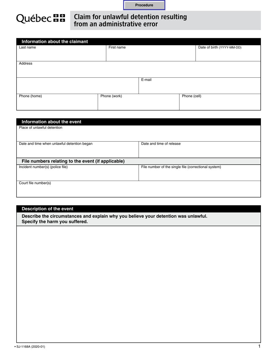 Form SJ-1168A - Fill Out, Sign Online and Download Fillable PDF, Quebec ...