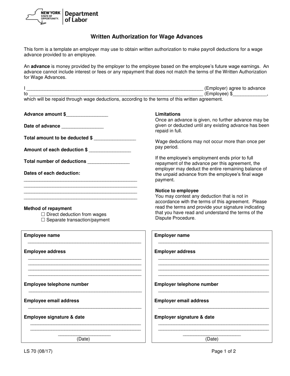 Form LS70 - Fill Out, Sign Online and Download Printable PDF, New York ...