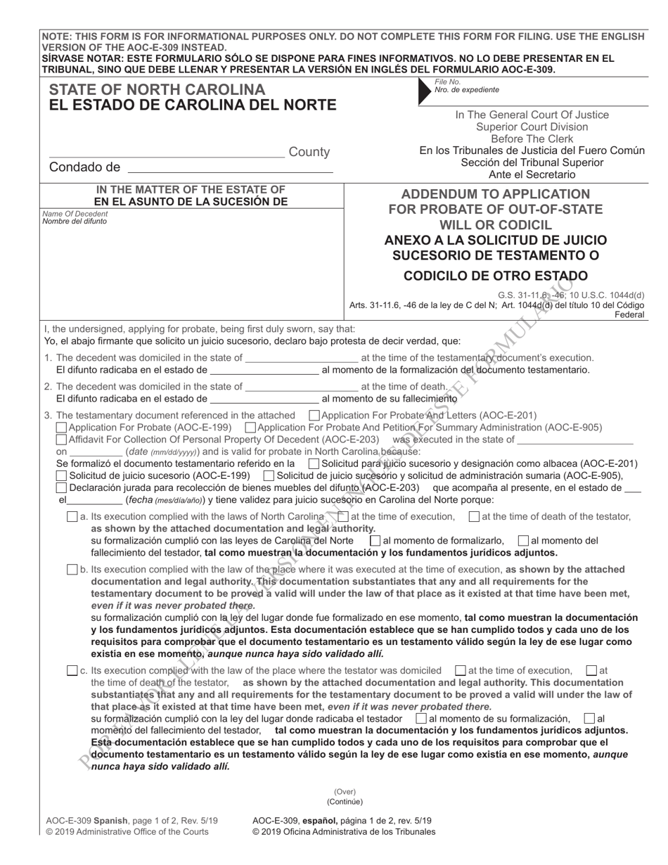 Form AOC-E-309 Download Printable PDF or Fill Online Addendum to ...