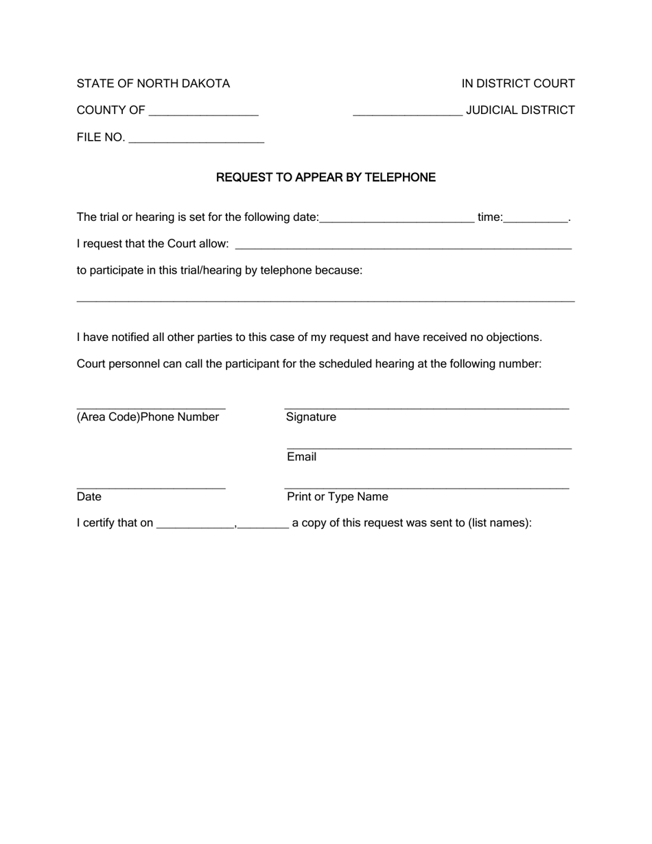 North Dakota Request to Appear by Telephone - Fill Out, Sign Online and ...