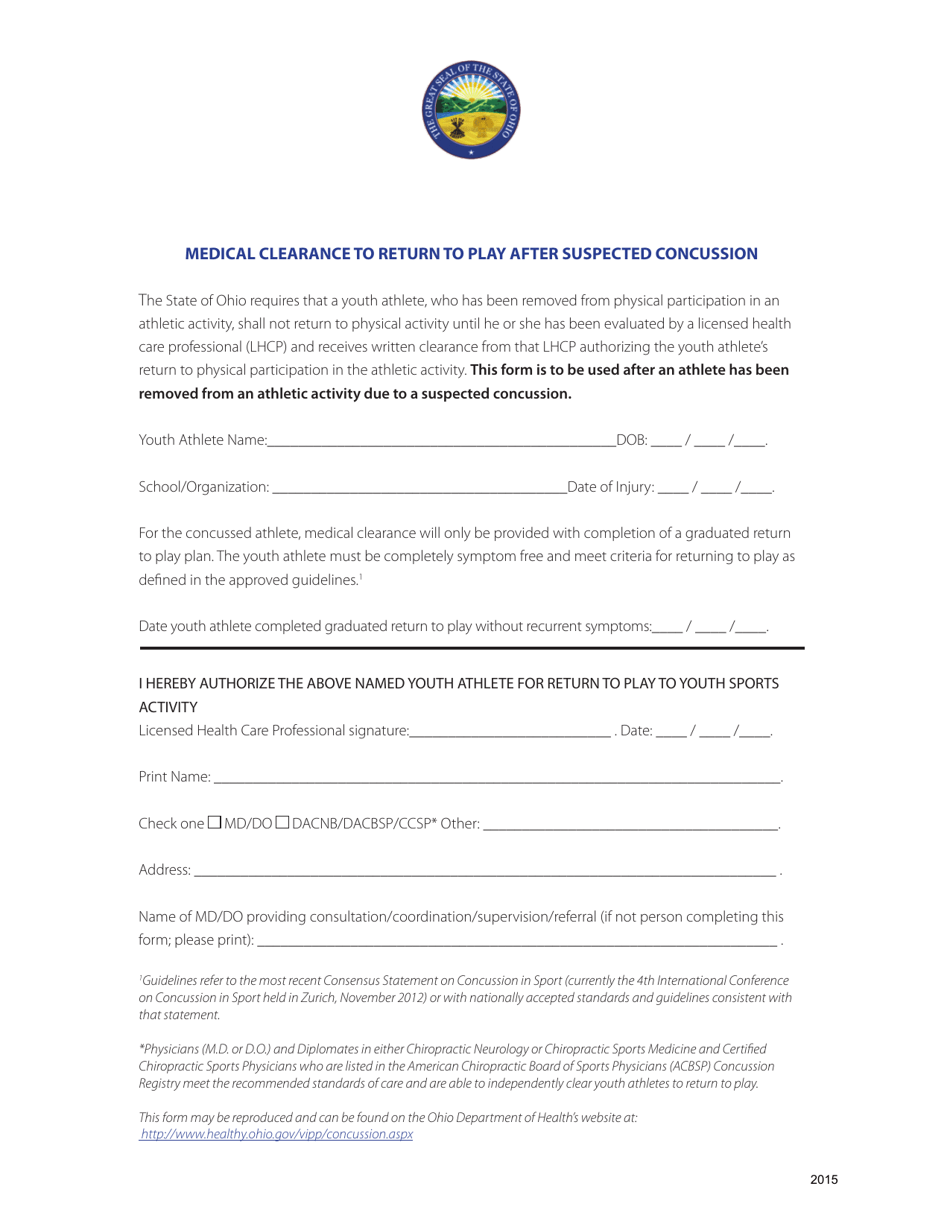 Ohio Medical Clearance to Return to Play After Suspected Concussion ...