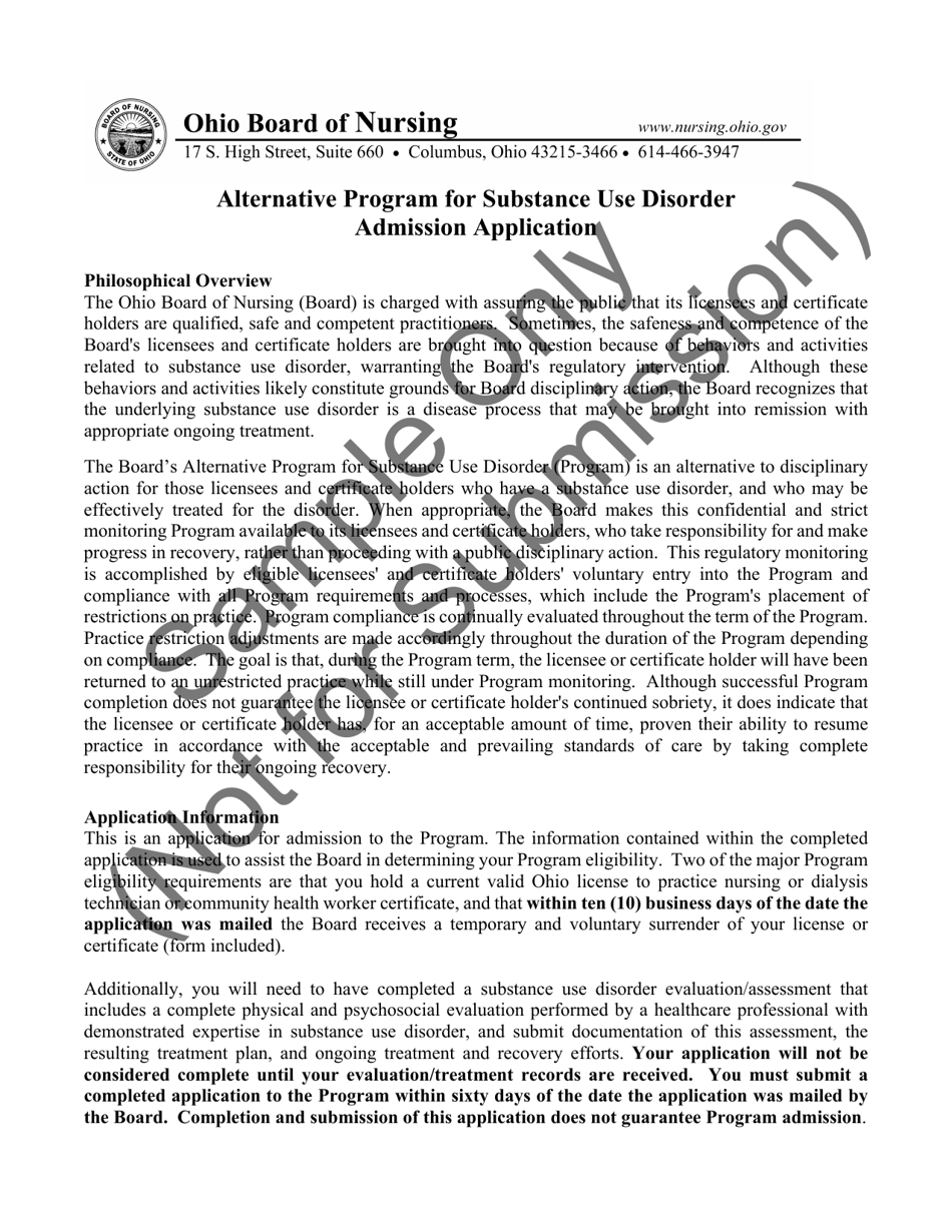 Ohio Alternative Program for Substance Use Disorder Admission ...