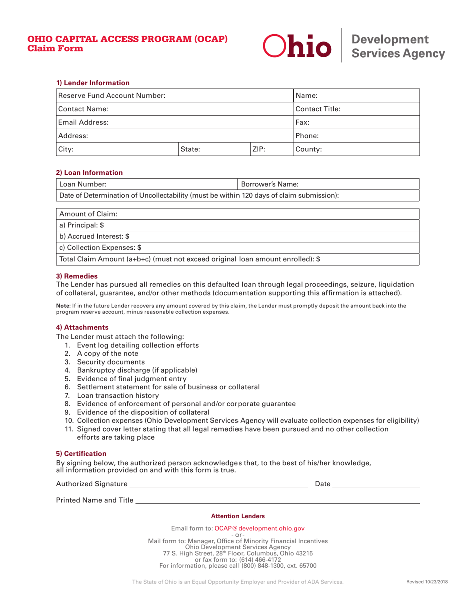 Ohio Ohio Capital Access Program (Ocap) Claim Form - Fill Out, Sign ...