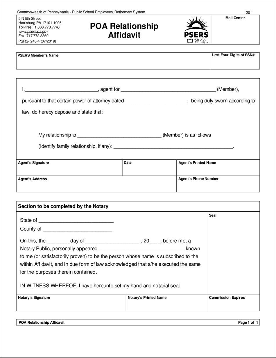 Form PSRS-248-4 - Fill Out, Sign Online and Download Printable PDF, Pennsylvania | Templateroller