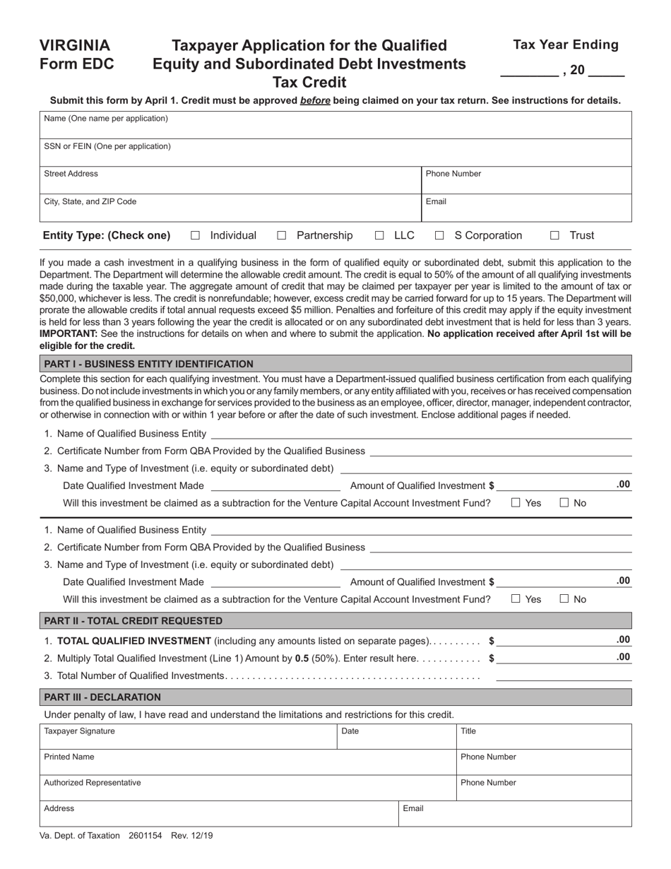 Form EDC Download Fillable PDF or Fill Online Taxpayer Application for ...