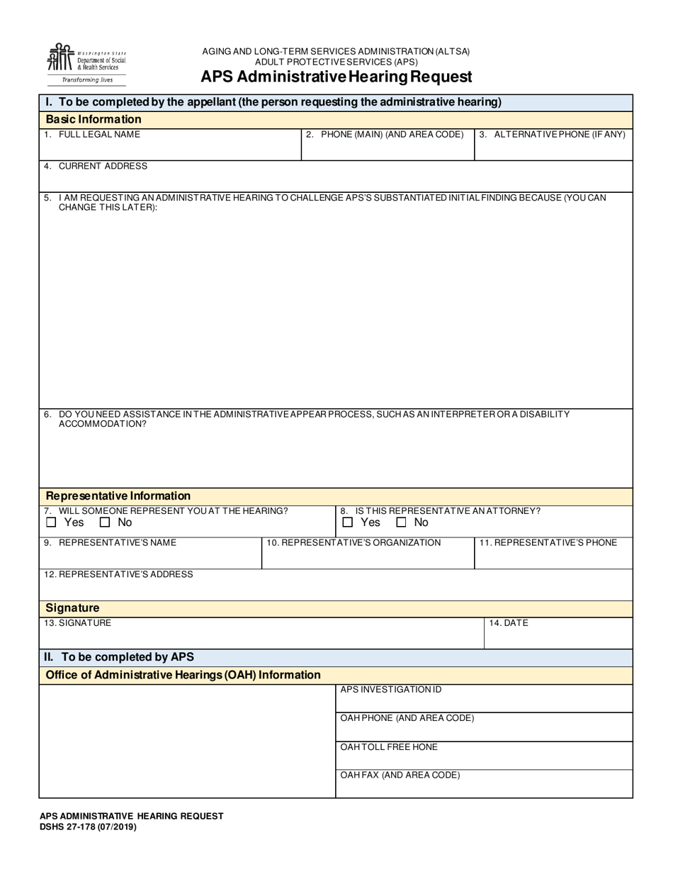 DSHS Form 27-178 - Fill Out, Sign Online and Download Printable PDF ...