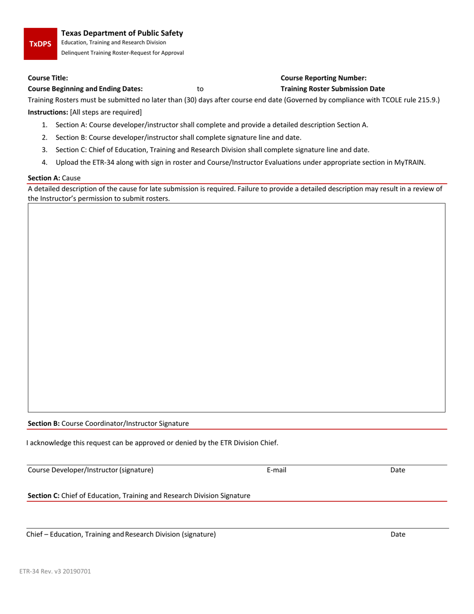 Form ETR-34 - Fill Out, Sign Online and Download Fillable PDF, Texas ...