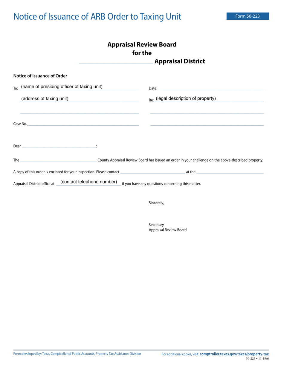 Form 50-223 Download Fillable PDF or Fill Online Notice of Issuance of ...
