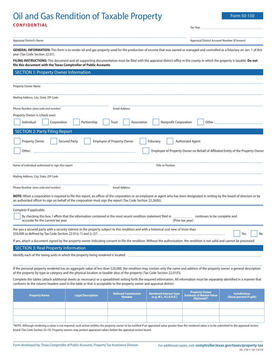 Form 50-150 Download Fillable PDF or Fill Online Oil and Gas Rendition ...