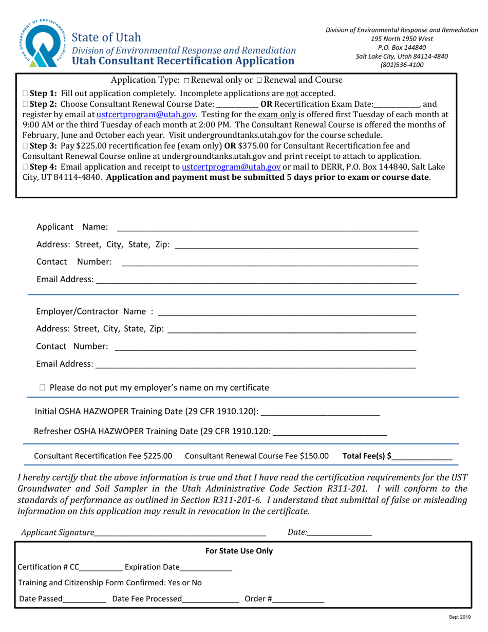 Utah Utah Consultant Recertification Application - Fill Out, Sign ...