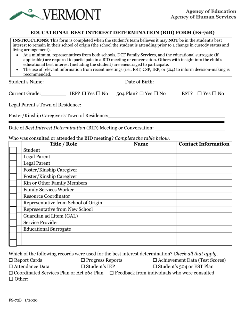 Form FS-72B Download Fillable PDF or Fill Online Educational Best ...