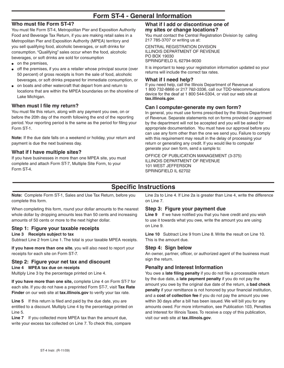 Download Instructions for Form ST-4 Metropolitan Pier and Exposition Authority Food and Beverage ...