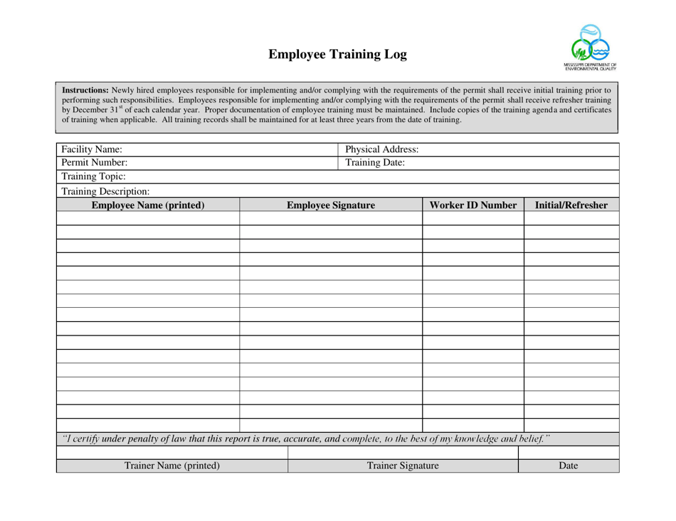 Mississippi Employee Training Log Fill Out Sign Online And Download 