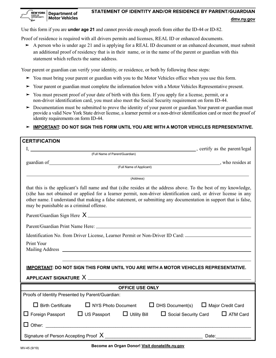 Form MV-45 - Fill Out, Sign Online and Download Fillable PDF, New York ...