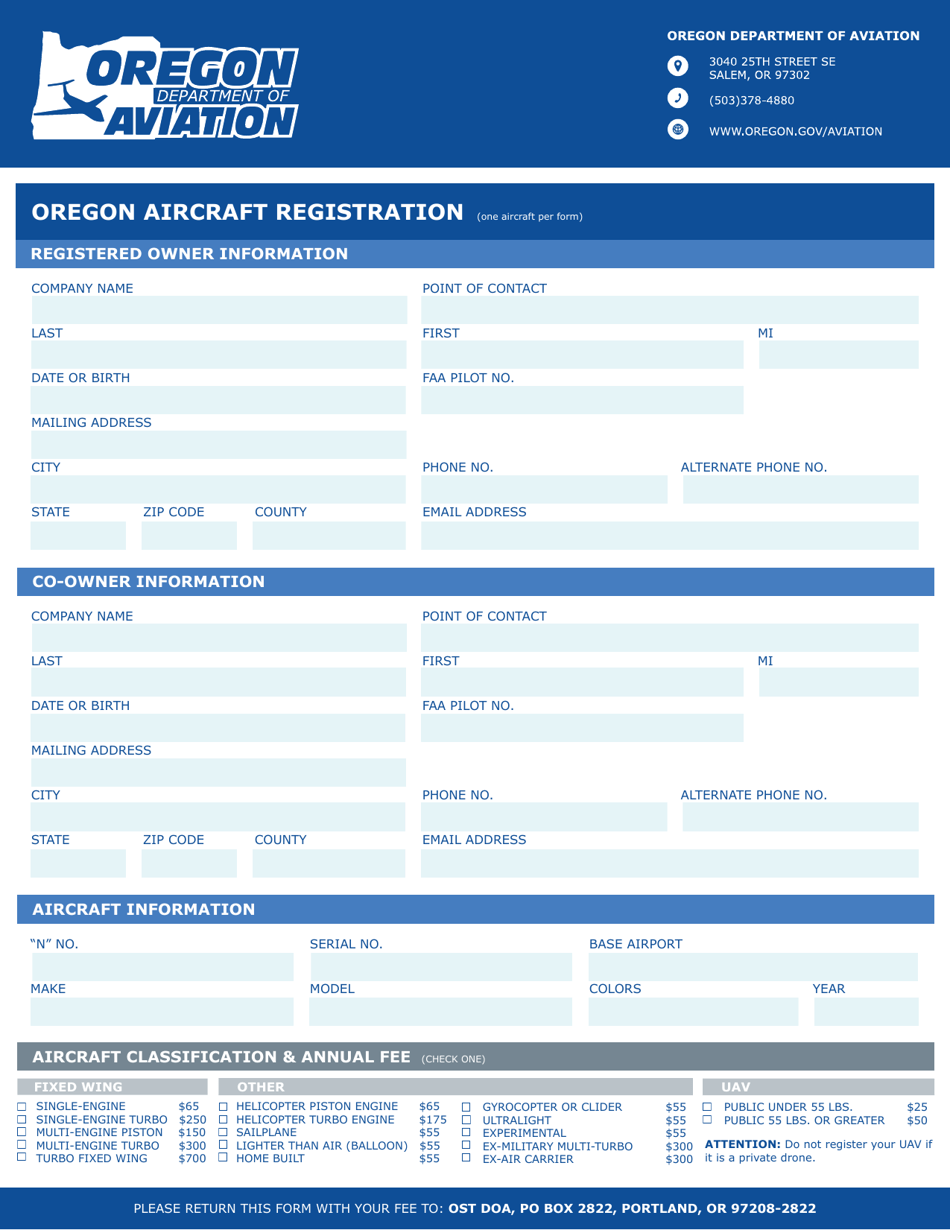 Oregon Oregon Aircraft Registration - Fill Out, Sign Online and ...