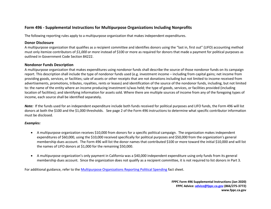 Download Instructions for FPPC Form 496 Independent Expenditure Report ...