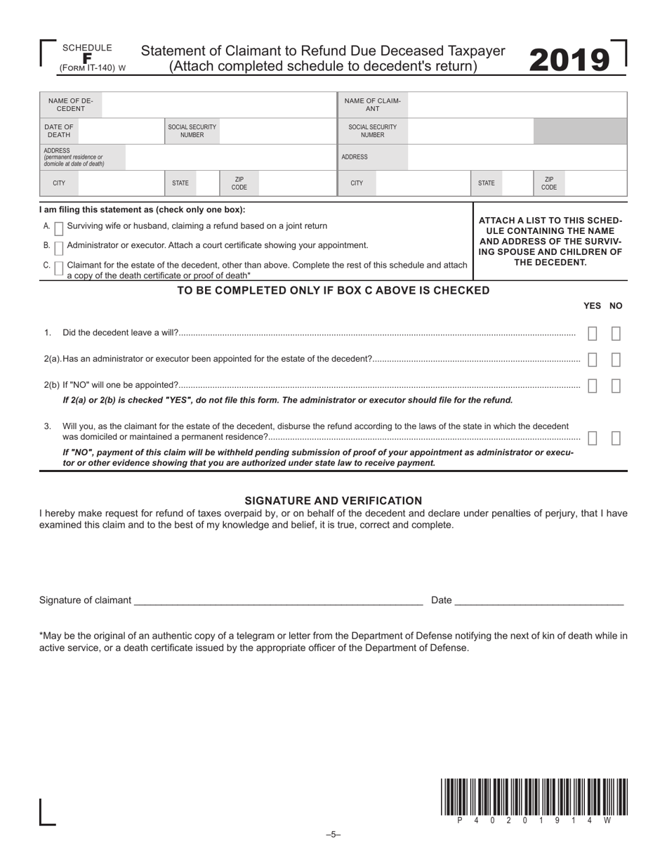 Form IT-140 Schedule F - 2019 - Fill Out, Sign Online and Download ...