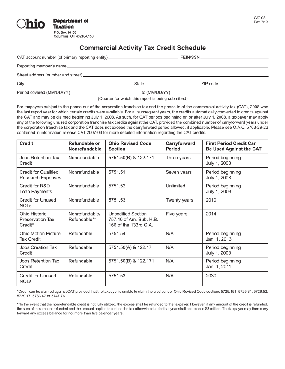 Form CAT CS Download Printable PDF or Fill Online Commercial Activity ...
