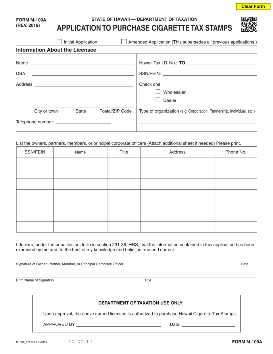 Form M-100A - Fill Out, Sign Online and Download Fillable PDF, Hawaii ...