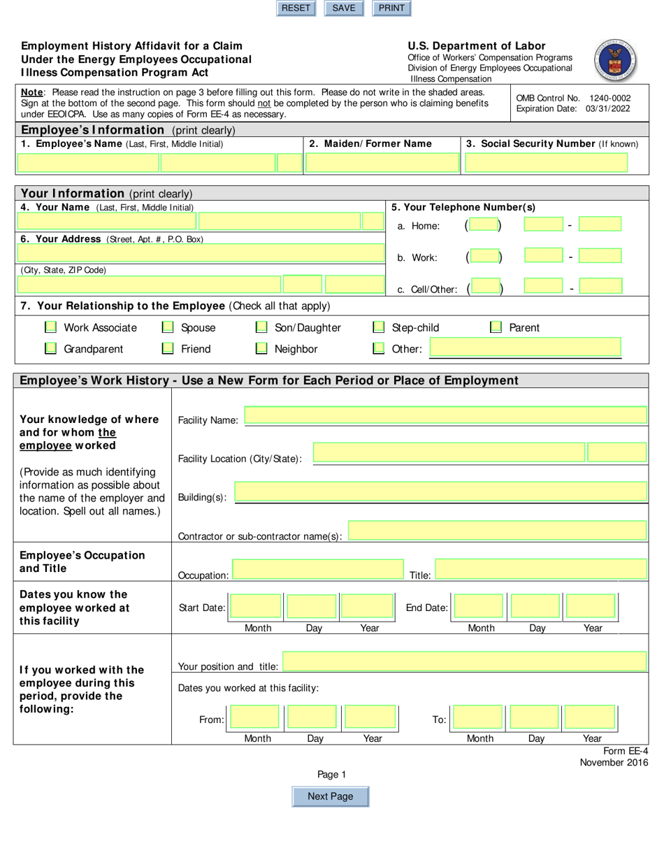 Form EE-4 - Fill Out, Sign Online and Download Fillable PDF ...