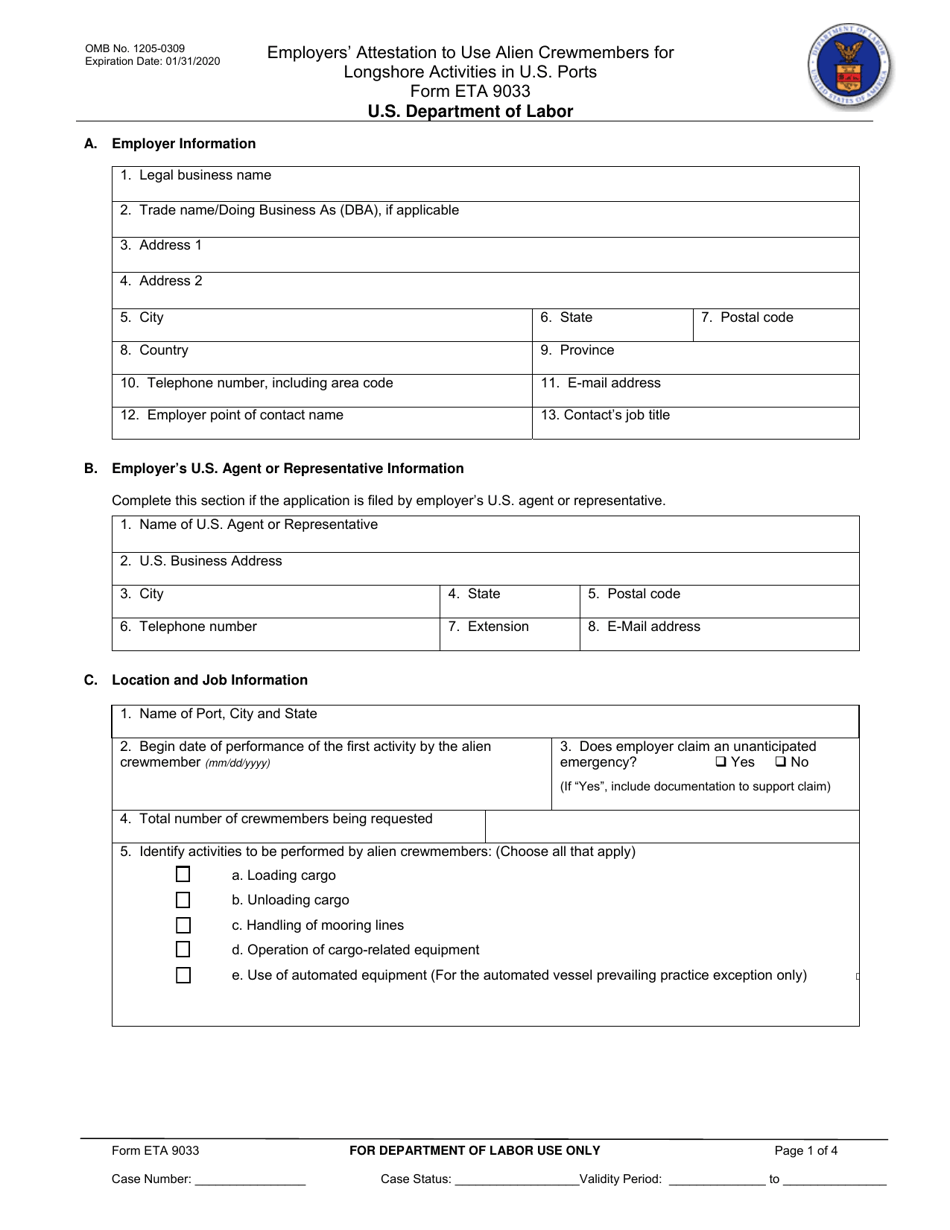 Form ETA9033 - Fill Out, Sign Online and Download Fillable PDF ...