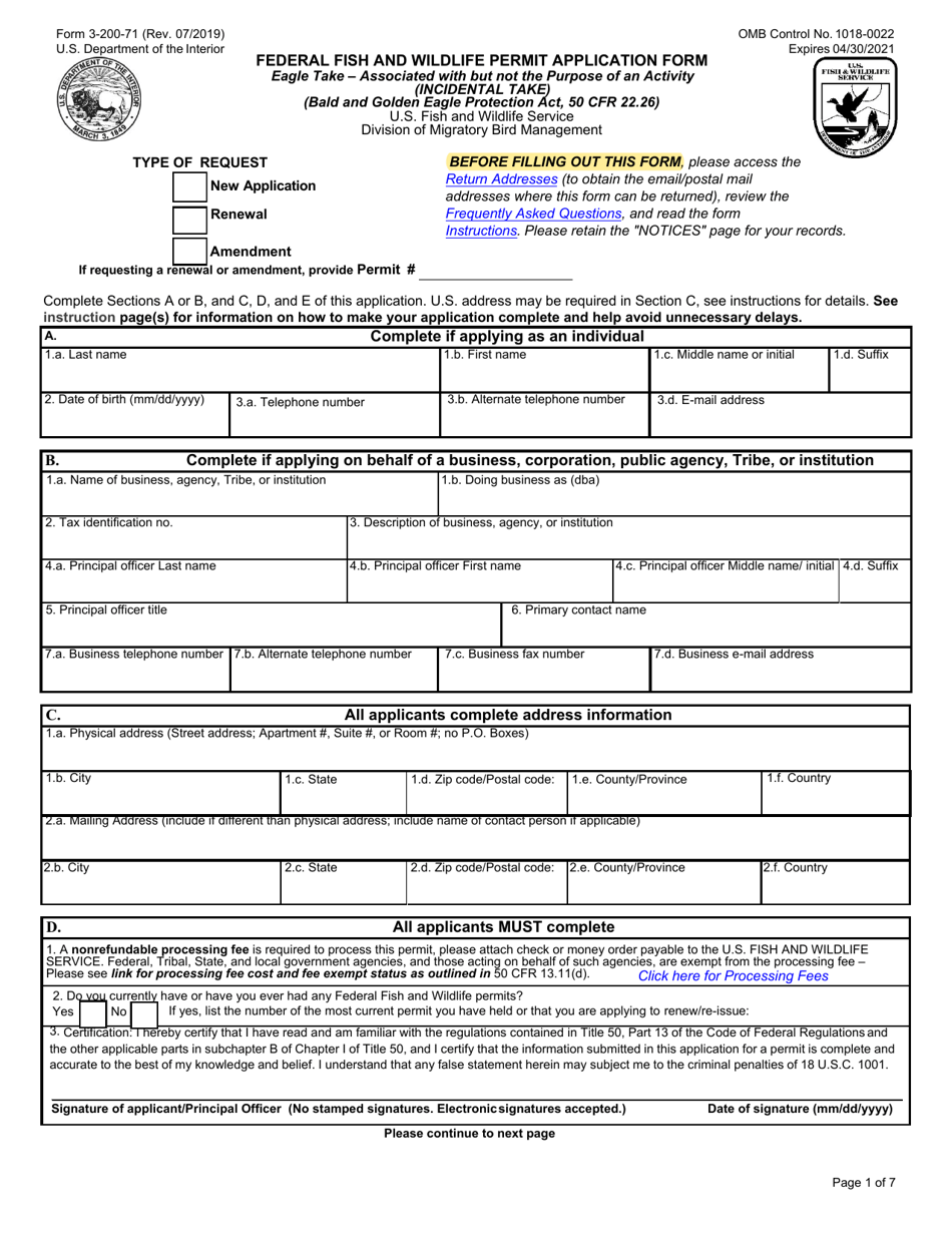 FWS Form 3-200-71 Download Fillable PDF or Fill Online Federal Fish and ...