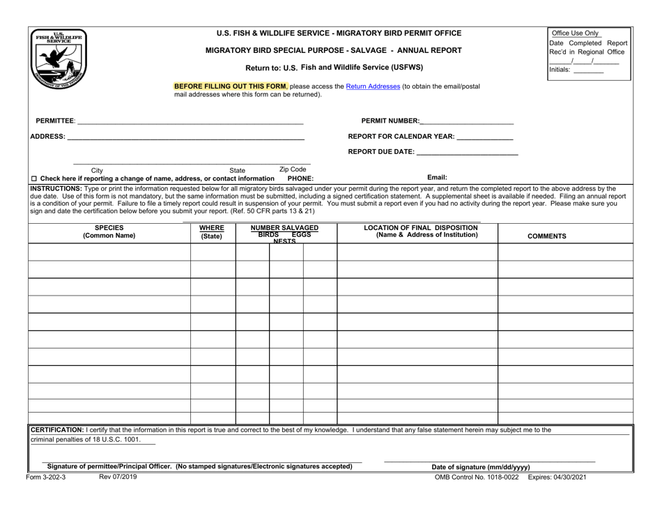 FWS Form 3-202-3 Download Fillable PDF or Fill Online Migratory Bird Special Purpose - Salvage ...