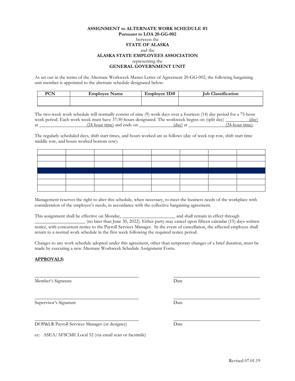 Alaska Assignment to Alternate Work Week Ggu - Fill Out, Sign Online ...