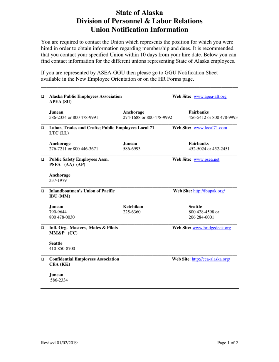 Alaska Union Notification Information - Fill Out, Sign Online and ...