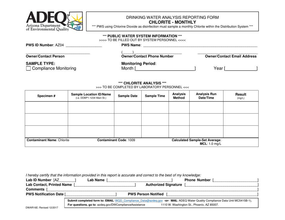 Form DWAR16E - Fill Out, Sign Online and Download Fillable PDF, Arizona ...