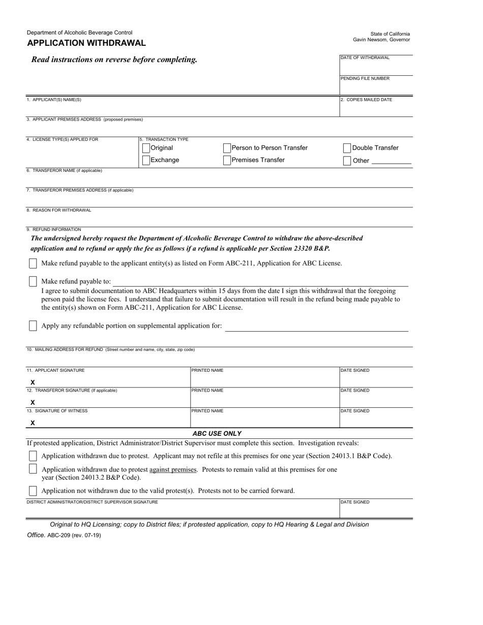Form ABC-209 Download Fillable PDF or Fill Online Application ...