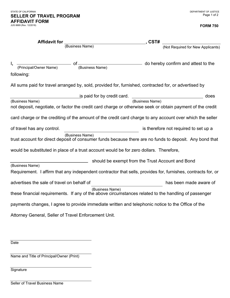 Form JUS8889 (750) - Fill Out, Sign Online and Download Fillable PDF ...