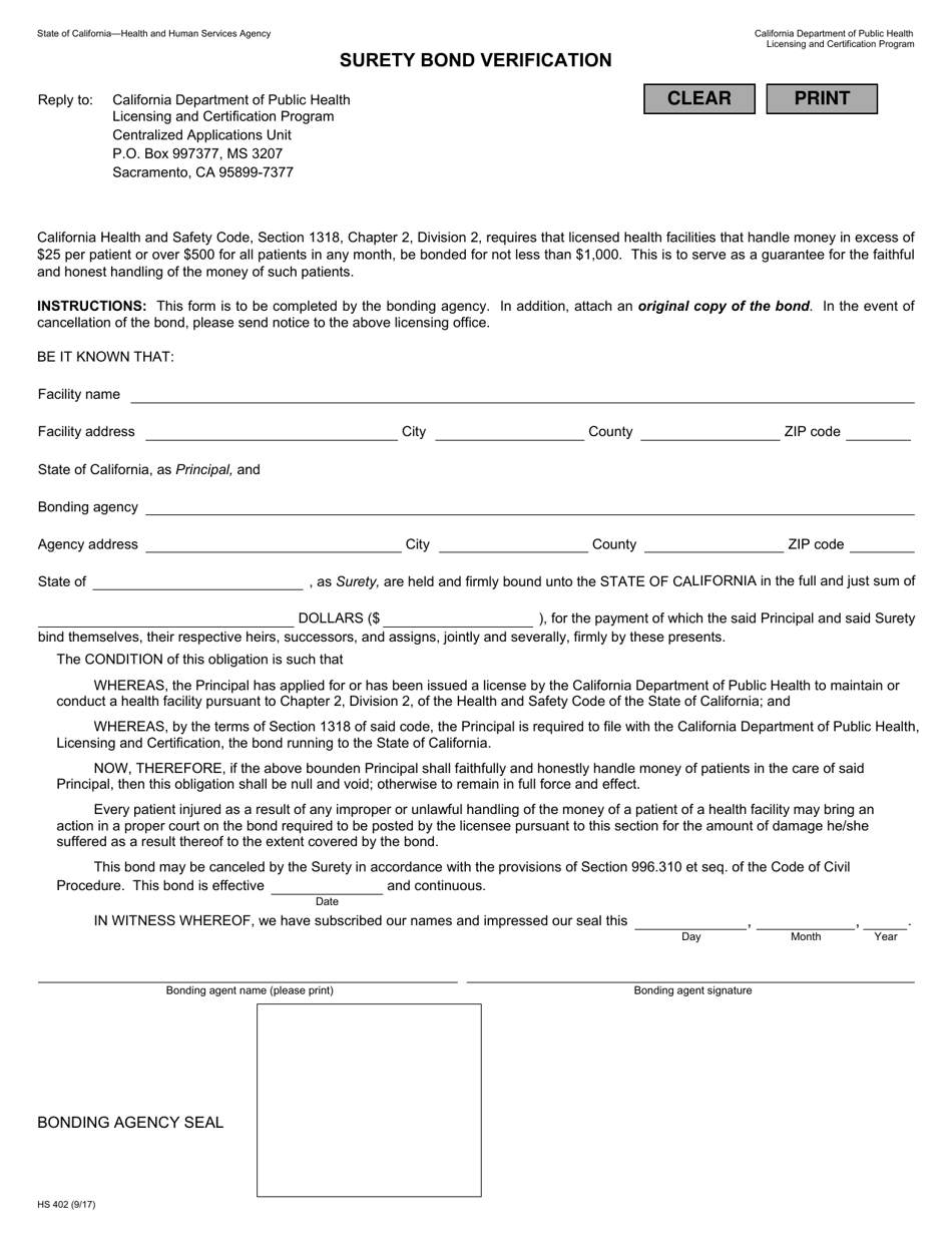 Form HS402 - Fill Out, Sign Online and Download Fillable PDF, California | Templateroller