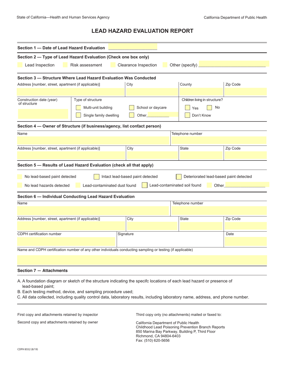 Form CDPH8552 - Fill Out, Sign Online and Download Fillable PDF ...