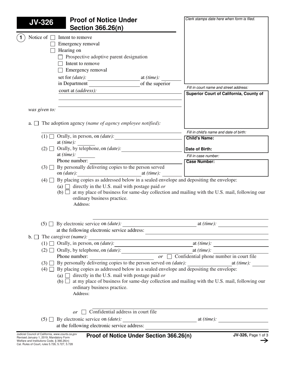 Form JV-326 Download Fillable PDF or Fill Online Proof of Notice Under ...