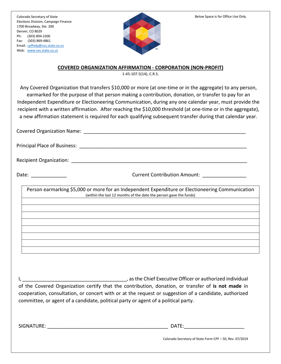 Form CPF-50 - Fill Out, Sign Online and Download Fillable PDF, Colorado ...