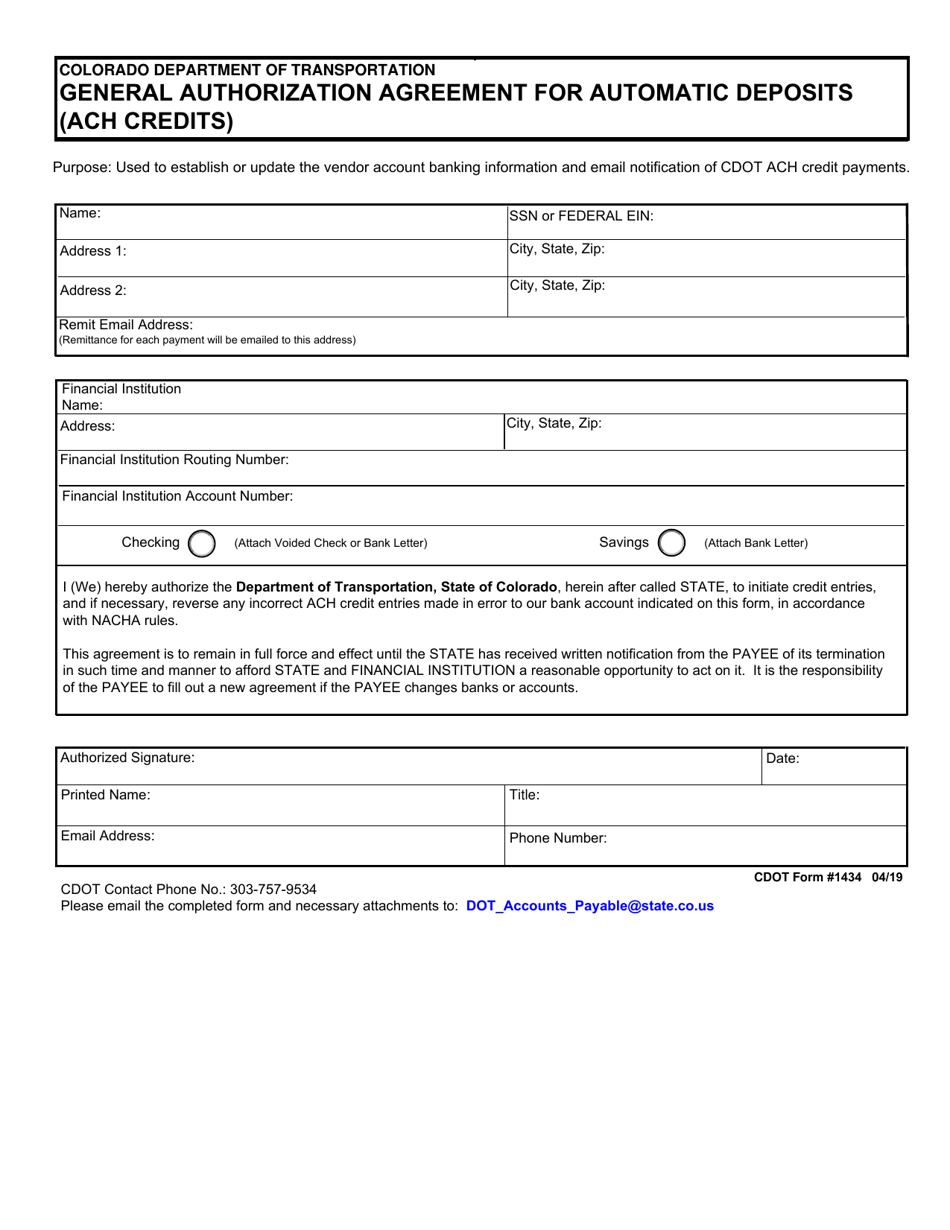 CDOT Form 1434 - Fill Out, Sign Online and Download Fillable PDF ...