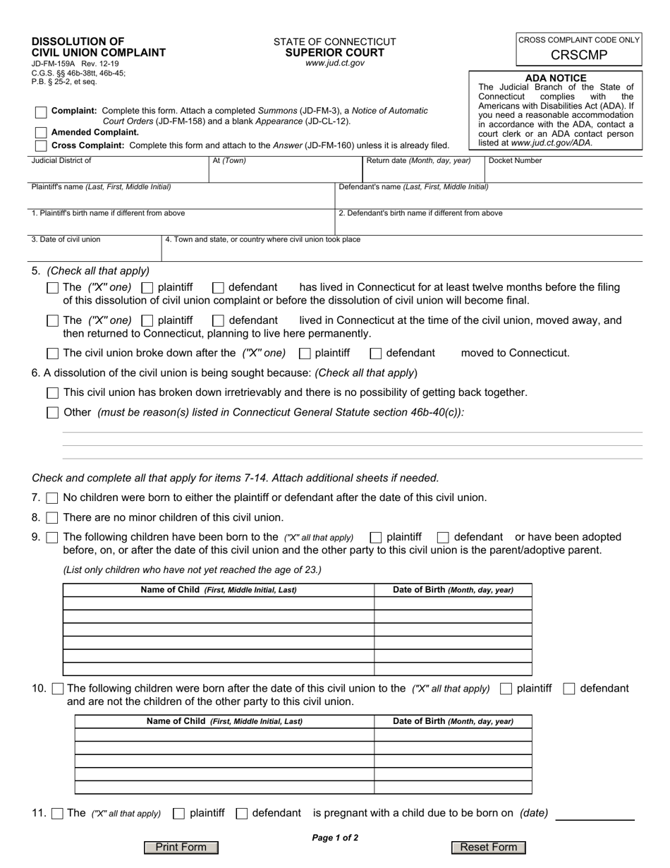 Form JD-FM-159A Download Fillable PDF or Fill Online Dissolution of ...