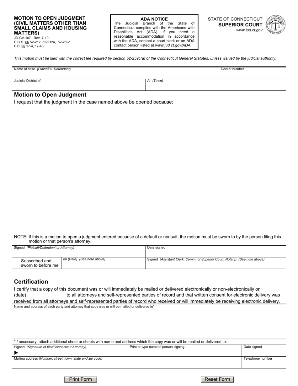 Form JD-CV-107 - Fill Out, Sign Online and Download Fillable PDF ...